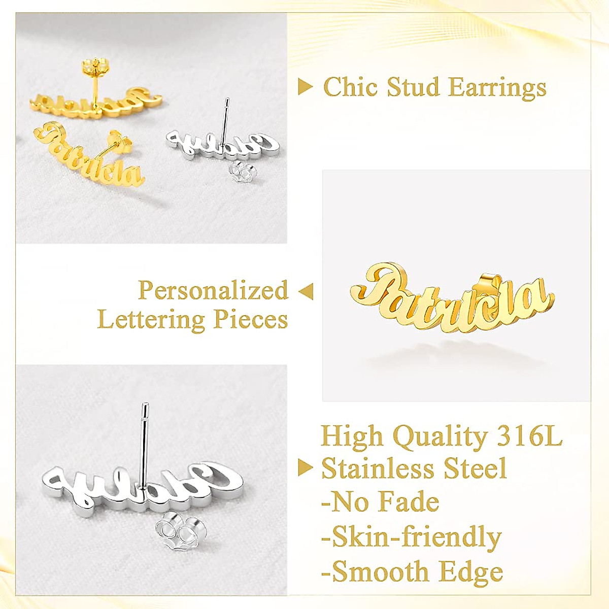 Personalized Name Earrings for Women Custom Made Stainless Steel Nameplated Stud Earrings Engraved Jewelry Gifts