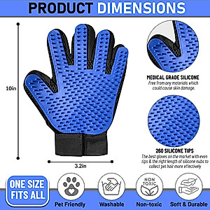ZENELANEP Upgrade Pet Grooming Gloves, Grooming Gloves for Dogs, Cats, Rabbits & Horses with Long and Short Hair, Efficient Pets Hair Remover Mittens - 1 Pair (Blue)