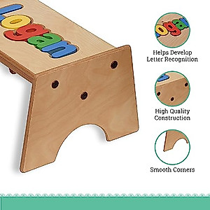 Personalized Name Puzzle Toddler Step Stool- Custom Wooden Stepping Stool for Kids- Primary Letters