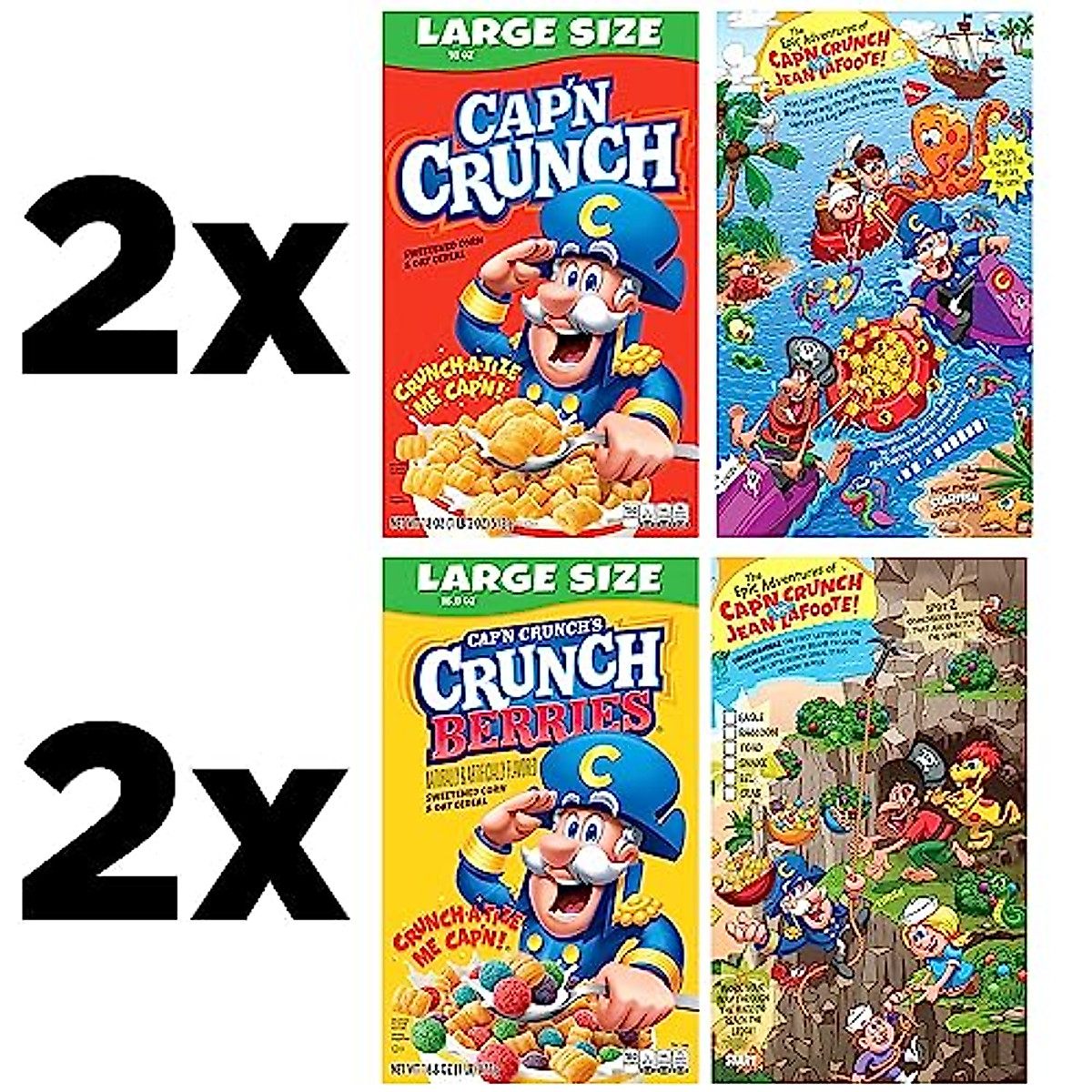 Cap'n Crunch Cereal, Original & Crunch Berries Variety Pack, Large Size Boxes, (4 Pack)