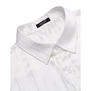 COOFANDY Silk Short Sleeve Shirts for Men Luxury Button Down Shirts for Men Silk Like Glossy Shirt Regular Fit Stylish Polyester Top White