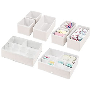 mDesign Fabric Drawer Organizer Bins, Kids/Baby Nursery Dresser, Closet, Shelf, Playroom Organization, Hold Clothes, Toys, Diapers, Bibs, Blankets, Jane Collection, Set of 4, 2 Pack, Cream/White