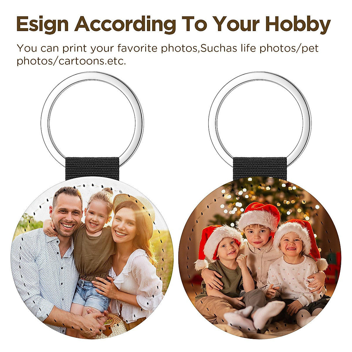 Equsion 16 Pcs Sublimation Blanks Keychain Glitter PU Leather Keychain Heat Transfer Keyring for DIY Crafts Making (Round)