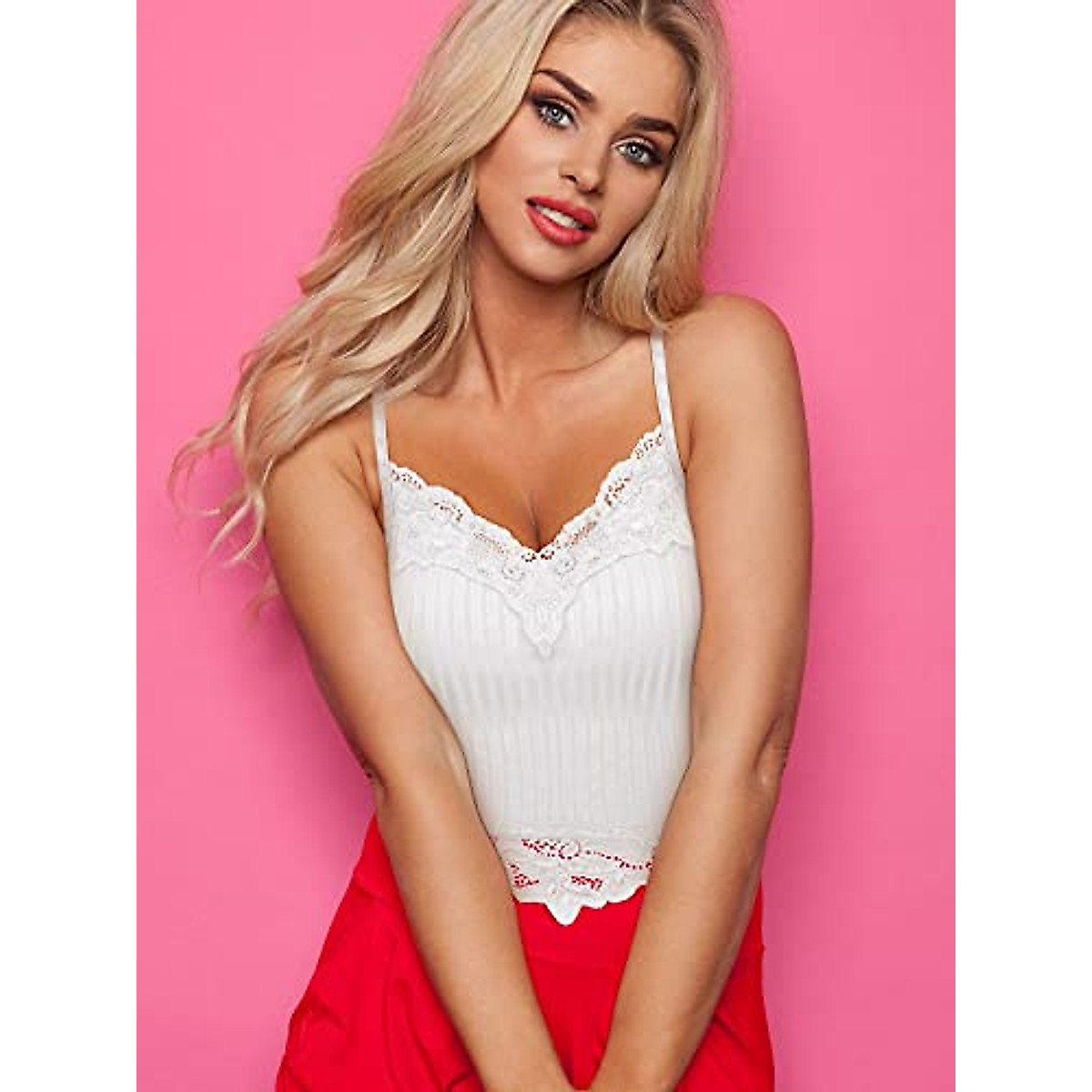 4 Pcs Lace Y2k Tank Tops Fairy Grunge Clothes Y2k Crop Tops Lace Patchwork Tops Cami Ribbed Knitted Tank Tops for Women (Black, White, Skin, Gray, Large)