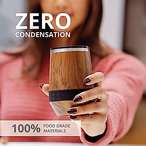Elemental Wine Tumbler, 10oz Stainless Steel Wine Glasses, Vacuum Insulated Stemless Cup, Coffee Tumbler, Shatter-proof Sip Lid, Teak Wood
