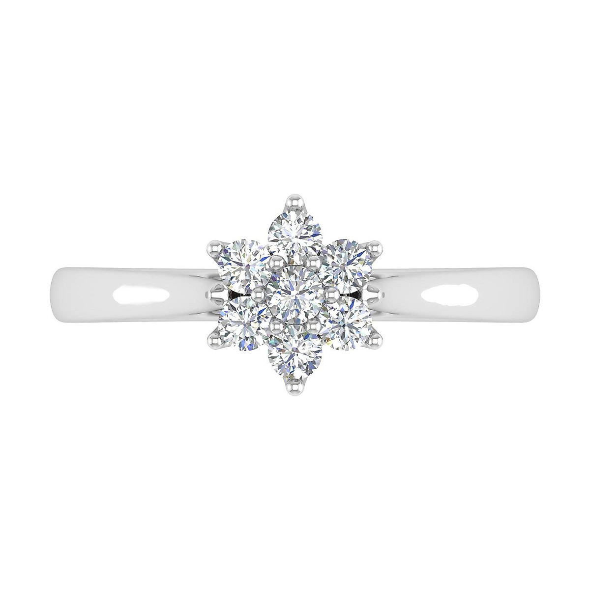 FINEROCK 1/4 Carat Flower Shaped Cluster Prong Set Diamond Ring Band in 10K White Gold (Ring Size 7.25)