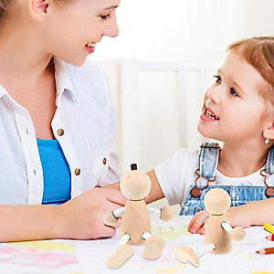 2 Pcs Unfinished Wood Peg Dolls Mini People Doll Robot Wooden Figures Decorative Peg Dolls Toy for Painting DIY Craft Art Projects