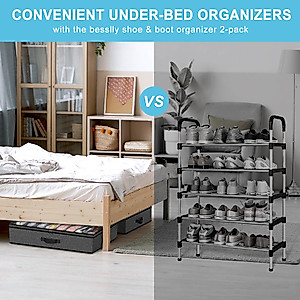 2 Pack Under Bed Shoe Storage Organizer for Closet, Fits Total 32 Pairs Foldable Underbed Shoes Containers Boxes Under the Bed Storage Bedding with Sturdy Handles&Clear Window for College Dorms, Grey