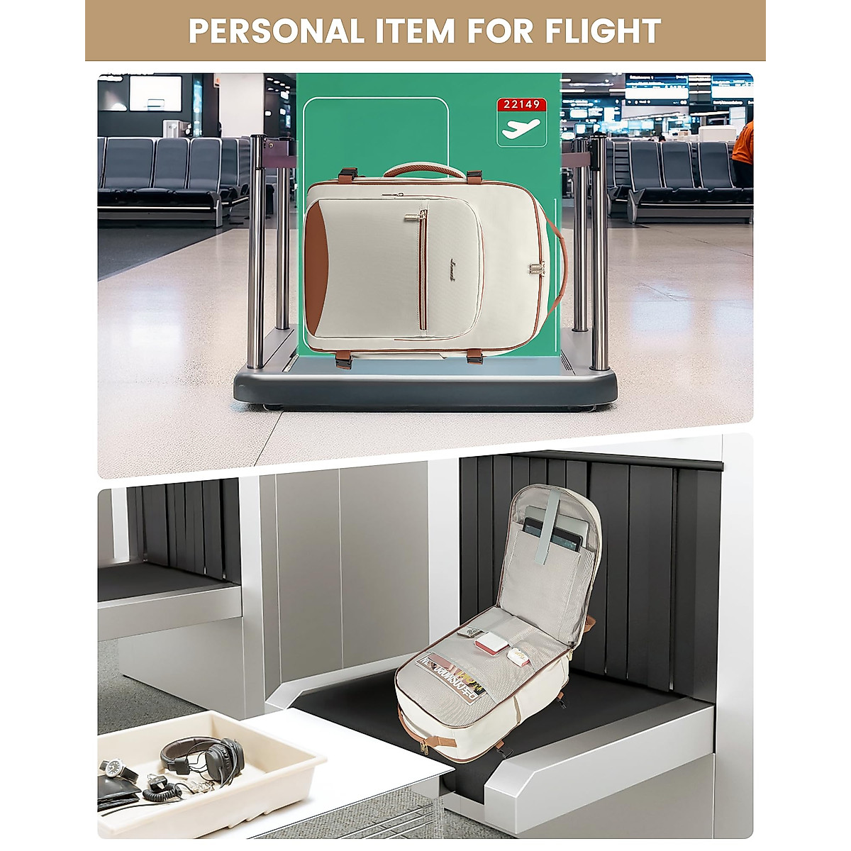 LOVEVOOK Travel Backpack for Women Men as Personal Item Flight Approved, 40L Luggage Carry On Backpack,17.3inch Large Daypack Laptop Backpack Waterproof Outdoor Sports with 3 Packing Cubes,Beige-Brown