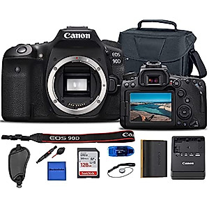 Canon EOS 90D Body DSLR Camera Pro Bundle + Case + Sandisk 128GB Memory Card + Card Reader + Cleaning Kit (International Model) (Renewed)