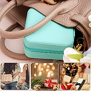 Portable Travel Mini Jewelry Box Leather Jewellery Ring Organizer Case Storage Gift Box Girls Women (blue).