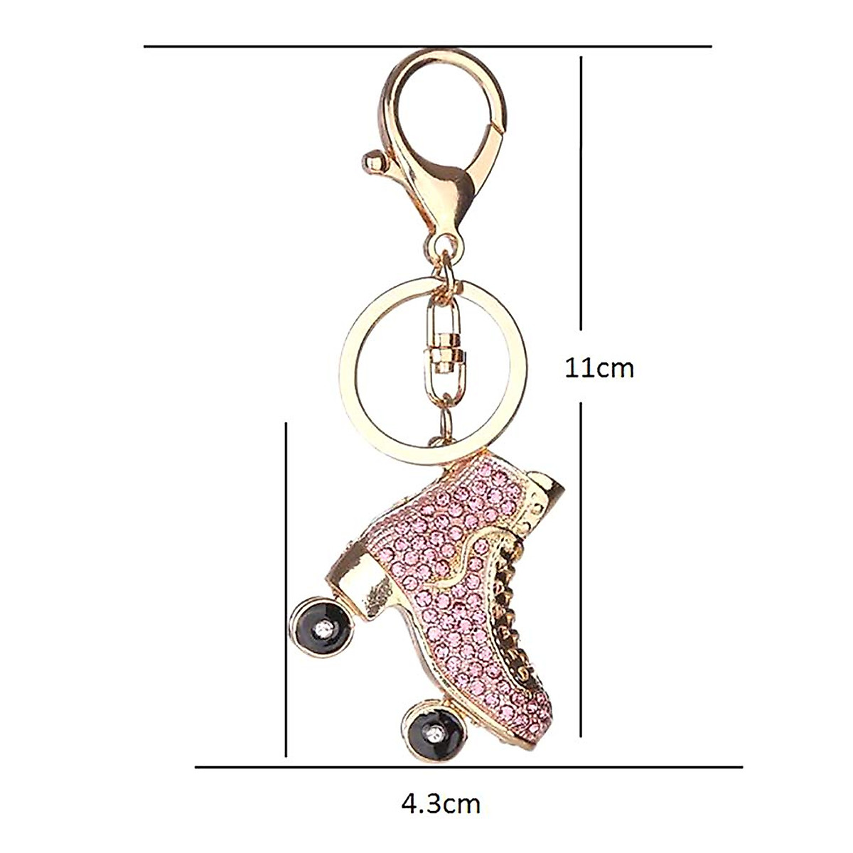 Woman Rhinestone Plating Women Car/Bag Keychain Purse Charm Roller Skates Pendant Keychain Key Ring Backpack Ornaments - Pink