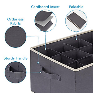 Baesyhom 3 Pcs 12 Cell Large Size Pants Organizers for Clothes, Jeans, Sweater, T-shirt, Dress Stackable for Wardrobe Closet Drawer Organizer Storage Bin Container, Dark Grey