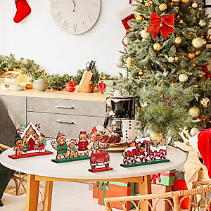 Blulu 5 Pcs Christmas Gingerbread Man Ornament Xmas Wood Gingerbread Man Signs Christmas Tiered Tray Wooden Decorations Gingerbread Candy Table Centerpiece for Home Farmhouse Office Tabletop Decor