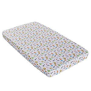 5 PCs Noah's Ark Nursery Crib Bedding Set Blue Grey Animal Theme Baby Crib Bedding Set Quilt + Skirt + Fitted Sheet + Diaper Storage Bag + Window Valance