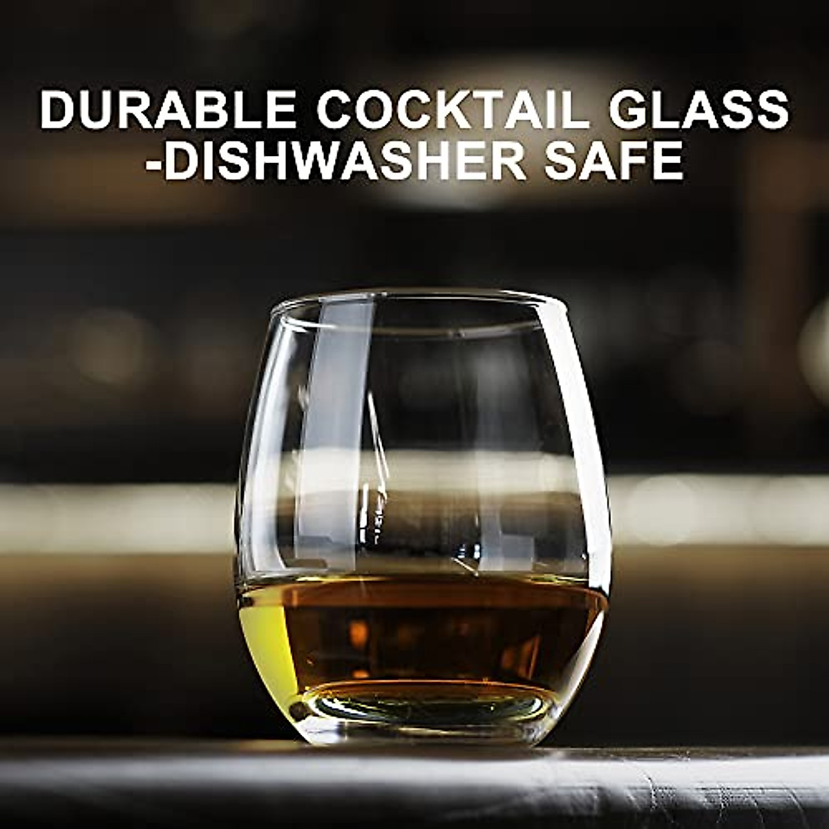 LUXU Durable Stemless Wine Glasses for Red or White Wine- Dishwasher Safe-Elegant Cocktail Glasses,Clear Lowball Bar Glasses,Lead-Free Party Drinking Glassware Set of 4-12 Ounce