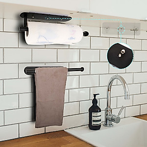 KIHOGEM Magnetic Paper Towel Holder, Self Adhesive Paper Towel Holder Wall Mount, Strong Magnetic Backing Paper Towel Holder for Refrigerator Grill RV Garage(Black)…