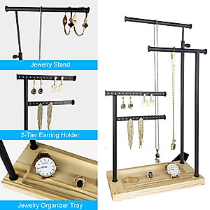 lengnoyp Premium Jewelry Stand, 4-Tier Storage Necklace Holder Stand, Earring Holder AdjustableTall 20I N (Max), Jewelry Organizer for Necklace, Bracelet, Earring, Black