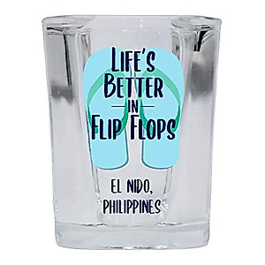 El Nido Philippines Souvenir 2 Ounce Square Shot Glass Flip Flop Design