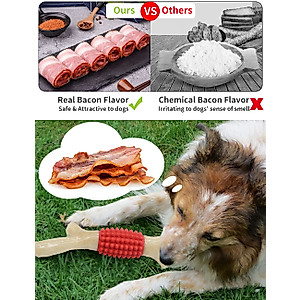 SCHITEC Dog Chew Toy for Aggressive Chewers, Tough Big Nylon & Rubber Teething Stick with Real Bacon Flavor for Large Medium Breed