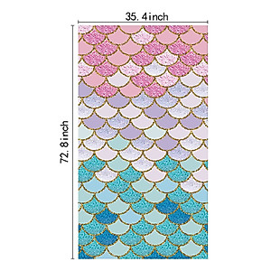 ZDX Mermaid Scales Door Banner Gold Glitter Purple Pink Blue Photo Backdrop Decor Princess Baby Shower Mermaid Birthday Party Door Hanger Cover Sign Supplies Poster Background Decor 72.8 x 35.4in