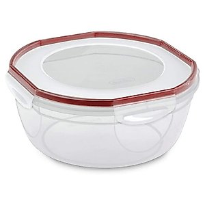 Sterilite Ultra-Seal 4.7 Qt Bowl, Large Airtight Food Storage Container, Latching Lid, Microwave and Dishwasher Safe, Clear With Red Gasket, 12-Pack