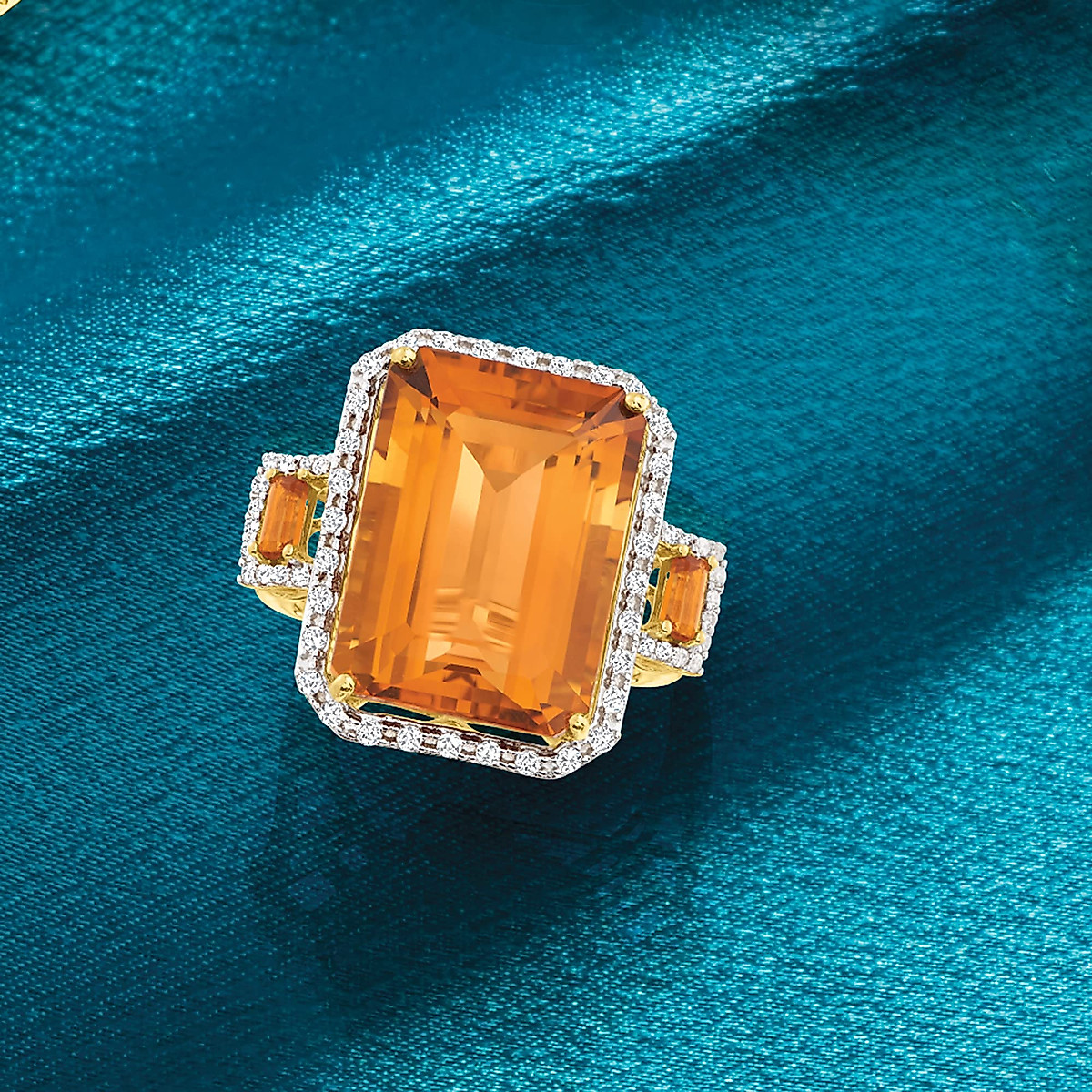 Ross-Simons 16.20 ct. t.w. Madeira Citrine and .44 ct. t.w. Diamond Ring in 14kt Yellow Gold. Size 6