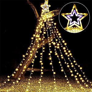 Joiedomi 345 LED Christmas Decoration Star Lights, 11.5Ft 8 Lighting Modes Decorative Tree Lights with Topper Star for Christmas Tree, Party Wedding Garden Yard Patio Xmas Outdoor Décor(Warm Whit)