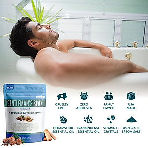 Gentleman's Bath Salt 32 Ounces Epsom Salt with Natural Cedarwood, Frankincense, Eucalyptus and Peppermint Essential Oils Plus Vitamin C in BPA Free Pouch with Easy Press-Lock Seal