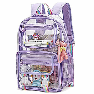 Maod Clear Backpack Heavy Duty Stadium Approved PVC Transparent Large School Book Bag with Free Sticker and A Pendant (Purple)