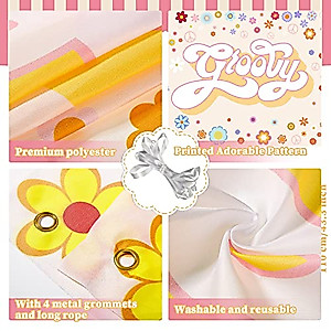 Groovy Party Backdrop Banner Hippie Birthday Two Groovy Party Decoration Daisy Flower Boho Party Photography Backdrop Groovy Party Supplies for Baby Shower, 70.8 x 43.3 Inch(Groovy Pattern)