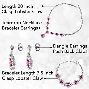 Shop LC Wedding Costume Jewelry Set for Women Bridesmaid Teardrop Necklace Bracelet Earrings Pink Crystal Bridal Gifts for Women Size 20" & 7.5'' Birthday Gifts