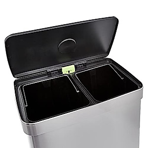 Amazon Basics Rectangular Recycling Trash Can with 2 Compartments - 60 Liter