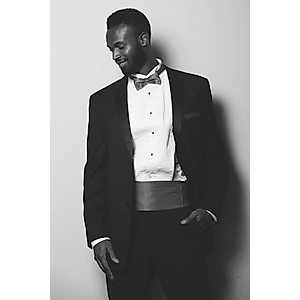 New Mens 5 Piece (5pc) Complete Single Breasted Black Tuxedo Suit, 44 Regular