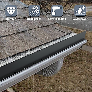 Flamorrow 4 Pack Aluminum Gutter Valley Splash Guards, Rainwater Roofing Gutter Guard, Straight Gutter Splash Guard for Flat Shingle Roofs, Valley, Corner, Black