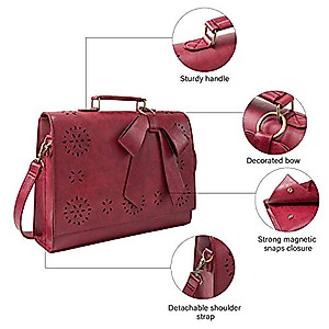 ECOSUSI Briefcase for Women Laptop Bag for College Briefcase Crossbody Messenger Bags Vegan Leather Satchel Purse Fit 14 Inches Laptop, Red