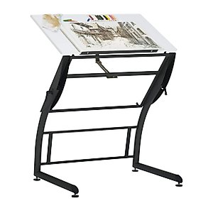 SD STUDIO DESIGNS Triflex Drawing Table, Sit to Stand Up Adjustable Office Home Computer Desk, 35.25" W X 23.5" D, Charcoal Black/White