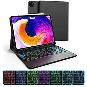 FDQI 7-Color Backlit Keyboard Case with Pencil Holder for iPad Pro 11 Inch 2021 (3rd Generation, 2nd/1st Gen)，Air 4th Generation 10.9 2020, Detachable Leather Folio Smart Cover