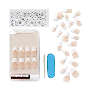 KISS Salon Acrylic French Nail Manicure Set, Medium Length, Square, “Je T'aime”, Nail Kit Includes Pink Gel Nail Glue (Net Wt. 2 g / 0.07oz.), Mini File, Manicure Stick, and 28 Fake Nails