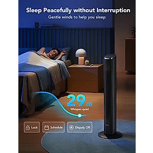 GoveeLife 36 Inch Tower Fan for Bedroom, Smart Oscillating Floor Fans with Temperature Sensor, App & Voice Remote, 5 Modes 8 Speeds up to 25ft/s, 24H Timer, 29dB Quiet Fan for Cooling Home Office