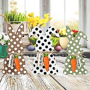 Home Decorations for Home-3 Pcs Spotted Bunny Wooden Sign Decor with Hemp Rope, Rabbit Shape Farmhouse Table Decor for Living Room, Dining Table, Party Desk