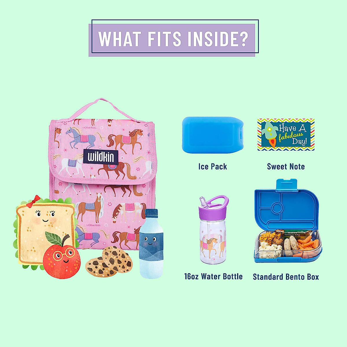 Wildkin 12 Inch Backpack Bundle with Insulated Lunch Bag (Horses)