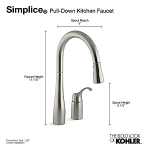 KOHLER K-647-VS Simplice Pull-Down Kitchen Faucet with Side Handle Control, Kitchen Sink Faucet with Pull-Down Sprayer, Vibrant Stainless