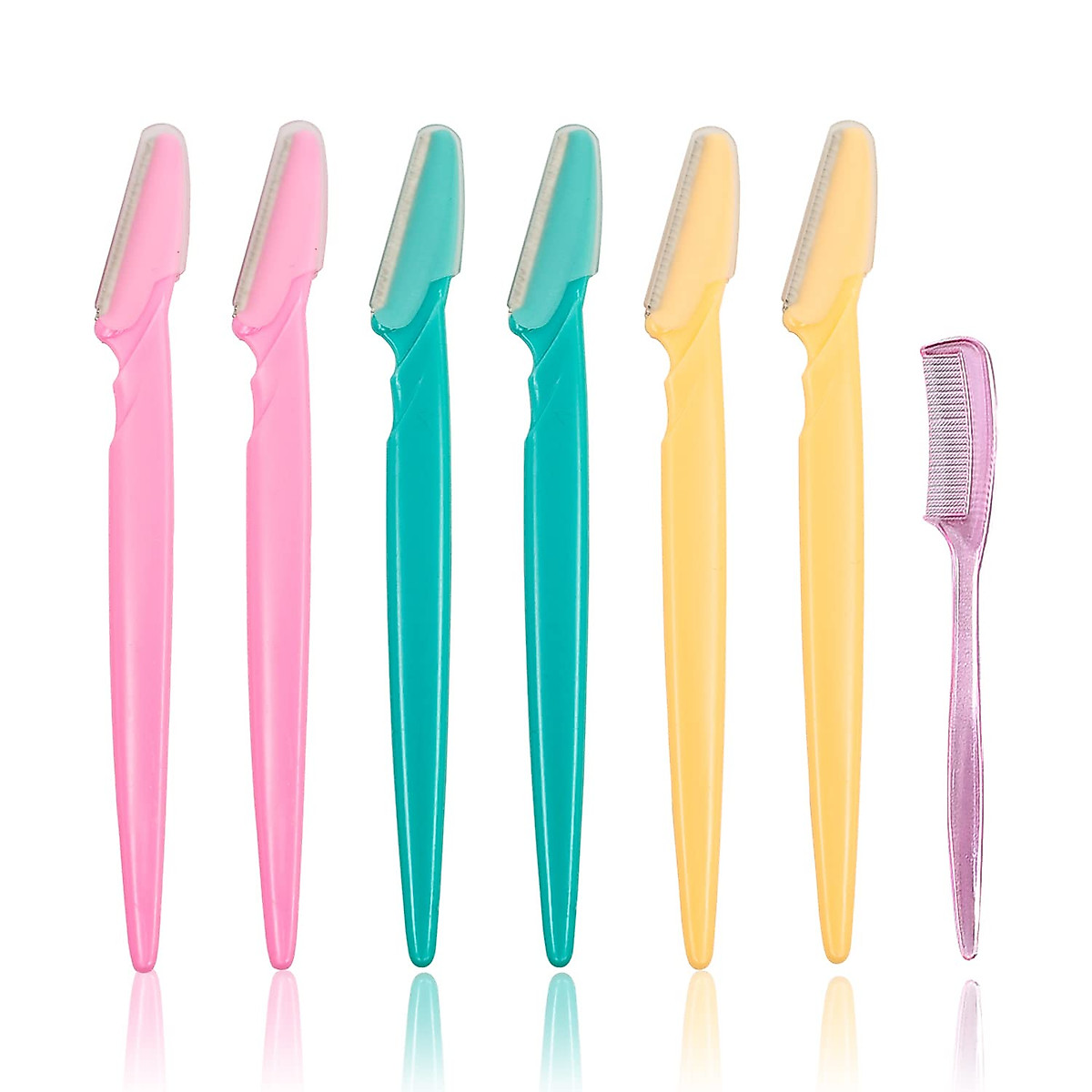 IOWANTOBWU 1PCS Eyebrow Comb & 6 PCS Eyebrow Razor Facial Hair Knife Remover Makeup Tools Trimmer Sharper Shaver Hair Remover Set