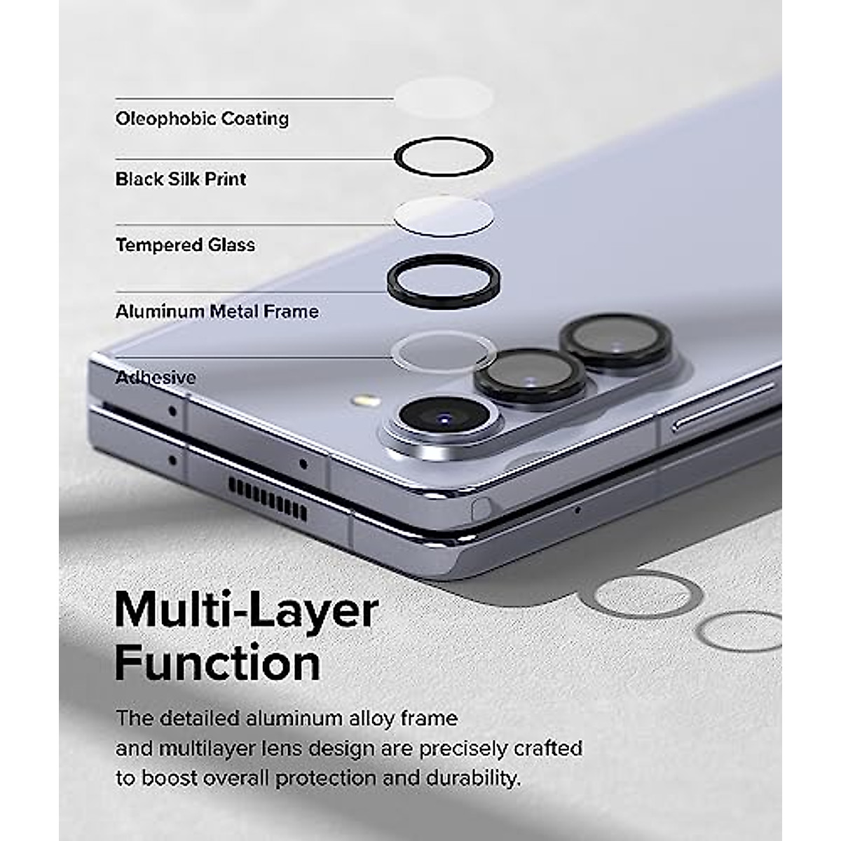 Ringke Camera Lens Frame Glass Compatible with Samsung Galaxy Z Fold 5 Camera Lens Protector, Tempered Glass Covers and Aluminum Alloy Frames - Black