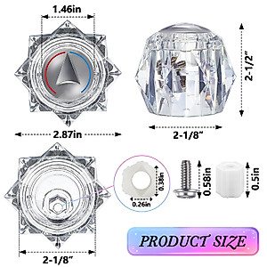 Dreyoo 2 Pack Faucet Handle Compatible with Delta Faucet RP17451, Replacement Faucet Handle with Offset Hole for Shower/Tub, 2-1/2'' x 2-1/8'' Faucet Knob, Single Knob Handle, Clear Acrylic Finish