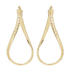 Italian 14k Yellow Gold Diamond Cut Twisted Oval Hoop Earrings 1.4" 1.7 grams