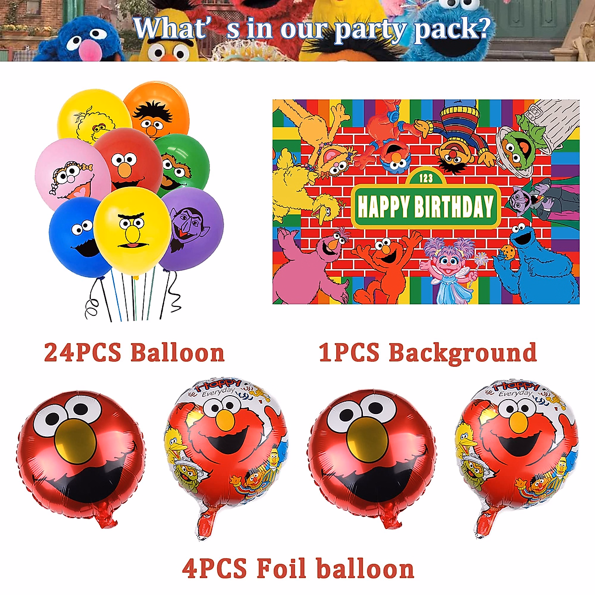 Birthday Party Supplies Cartoon Party Decoration Includes 59 X 39inch Backdorp, Latex Balloon, Foil Balloon, Birthday Street Theme Party Decoration for Kids Birthday Party Favors