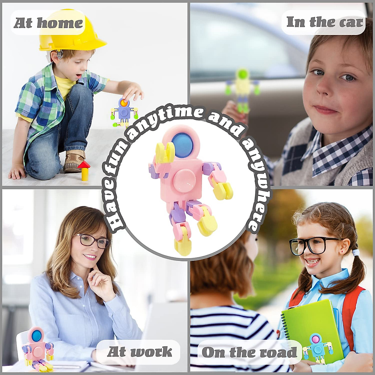 Eerrhhaq 20 Pcs Funny Sensory Fidget Toys,Transformable Chain Robot Finger Toy,Stress Relief Fingertip Gyro Toys for Party Favors,Gifts,Classroom Supplies Prizes