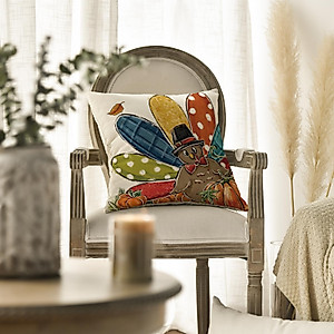 AVOIN colorlife Thanksgiving Turkey Pumpkin Throw Pillow Cover, 18 x 18 Inch Thanksgiving Fall Cushion Case for Sofa Couch